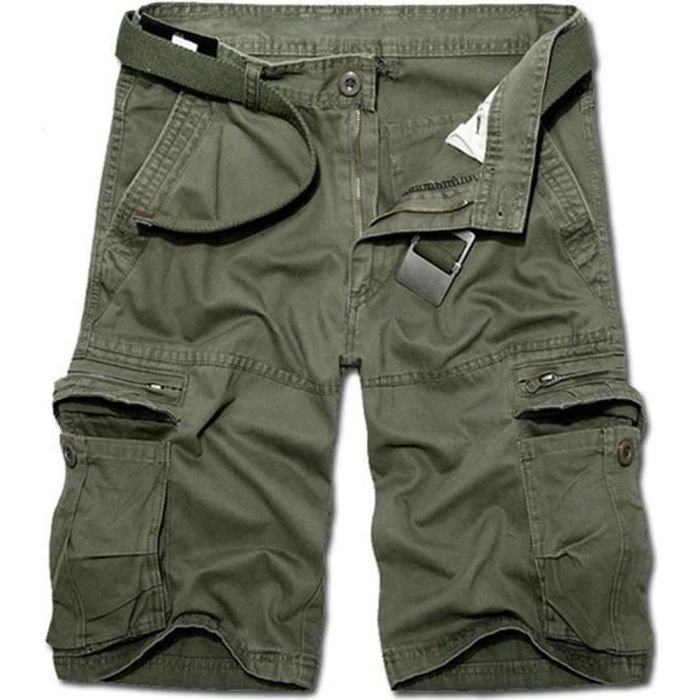 FUNMOON Bermuda Cargo Homme En Coton Avec Multi Poches Uni Pantalon ...