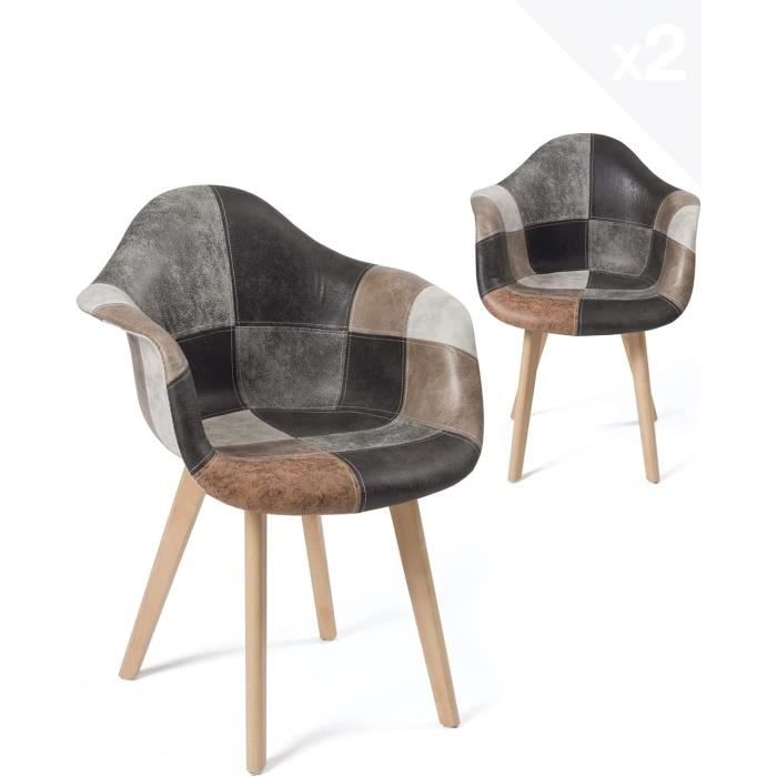 Lot de 2 chaises scandinaves Patchwork rembourré NEDA (Patchwork Marron) A742 - Cdiscount Maison