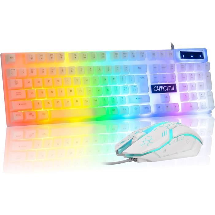Ensemble Clavier Et Souris Led,Clavier Rétroéclairé Arc-En-Ciel 104 ...