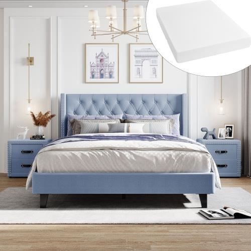 Lit Double Design Moderne avec Ailes +2x Tables de Chevet avec Deux ...