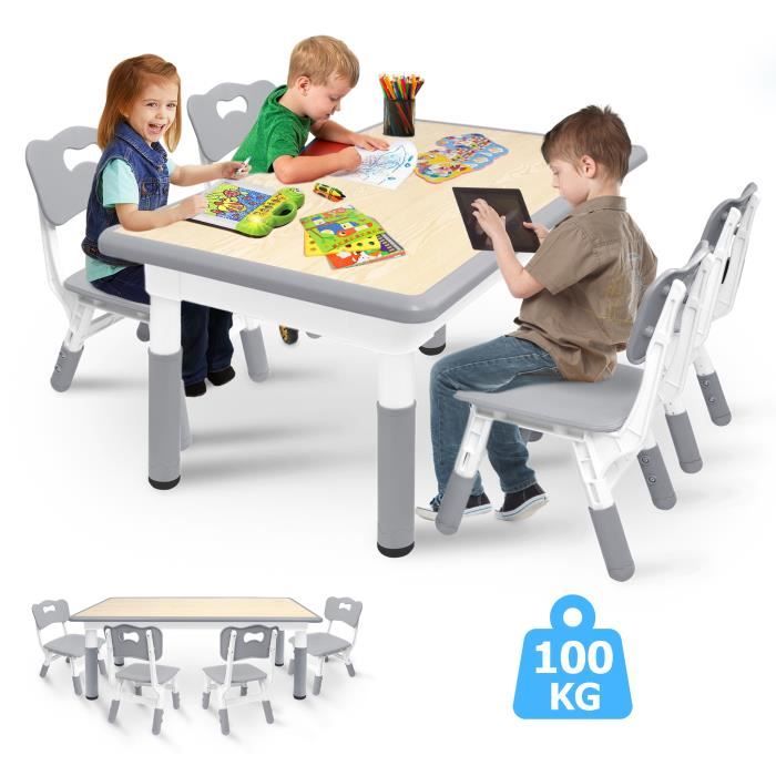 XMTECH Ensemble Table et Chaises pour enfants, Table Enfant avec 4 Chaises, Charge 100KG, 3 ans ...