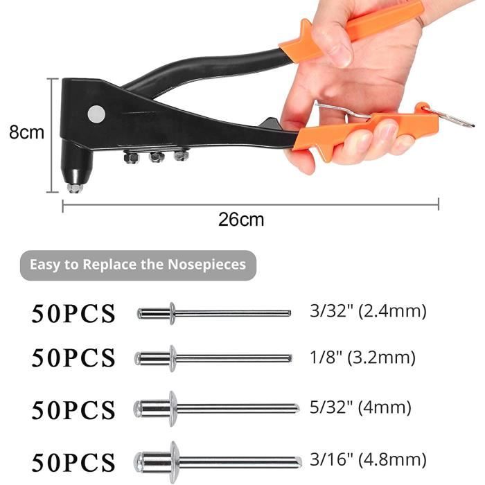 Pistolet à Riveter Professionnel Pop Riveteuse avec 200 pcs Rivets et ...