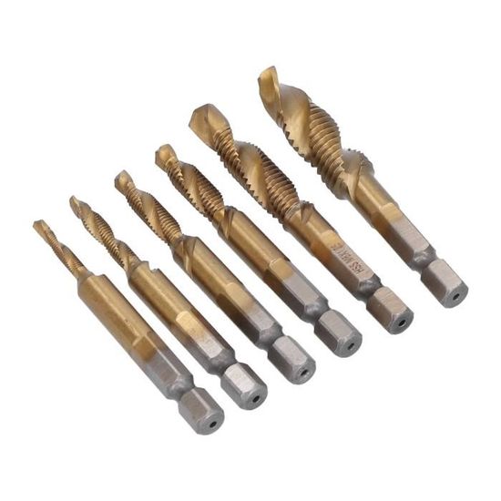 OMABETA jeu de forets à tarauder 6 pièces foret combiné 1/4in tige hexagonale taraudage en ...