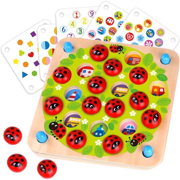 Jeu de Mémoire Jardin des Coccinelles – Jeu Éducatif en Bois pour Enfants de 3, 4 et 5 Ans – 10 ...