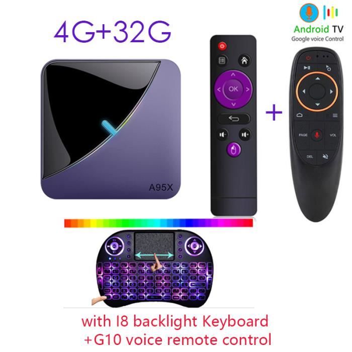 Ue Plug - 4G 32G G10 I8 - A95X F3 Air II Smart TV Box Android 11.0 Amlogic S905W2 tv box avec ...