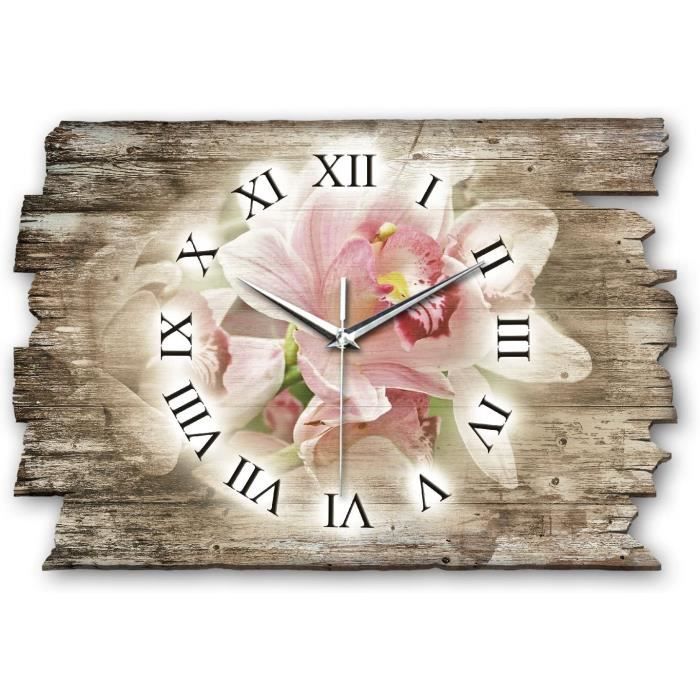Orchidée Rose Horloge Murale Design au Style Vieilli en Bois *fabriquée ...