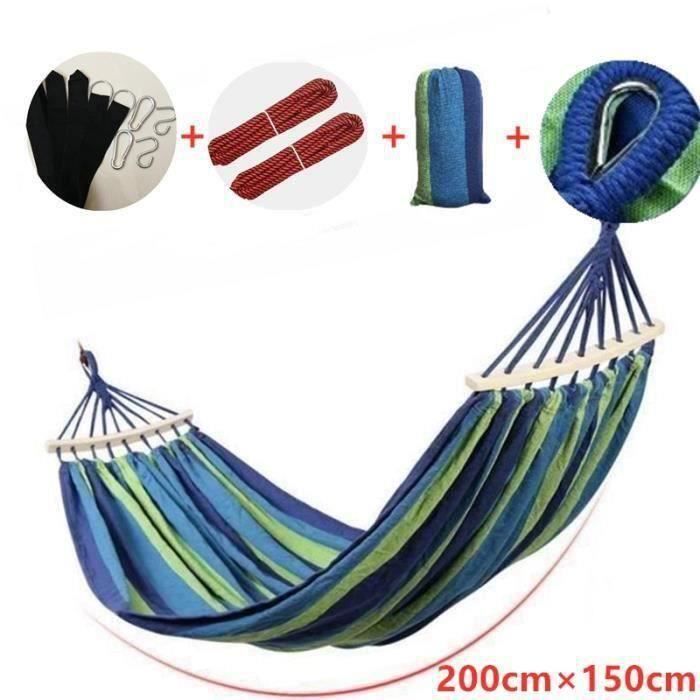 Hamac double extérieur en coton 200 x 150 cm grand avec barre d ...