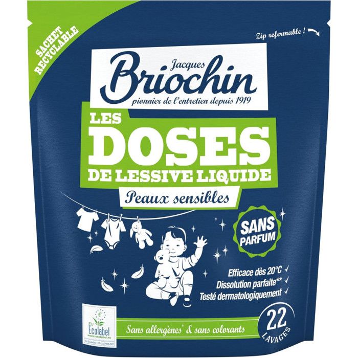 Lessive liquide - Sans parfum - Peaux sensibles - Sachet de 22 doses ...