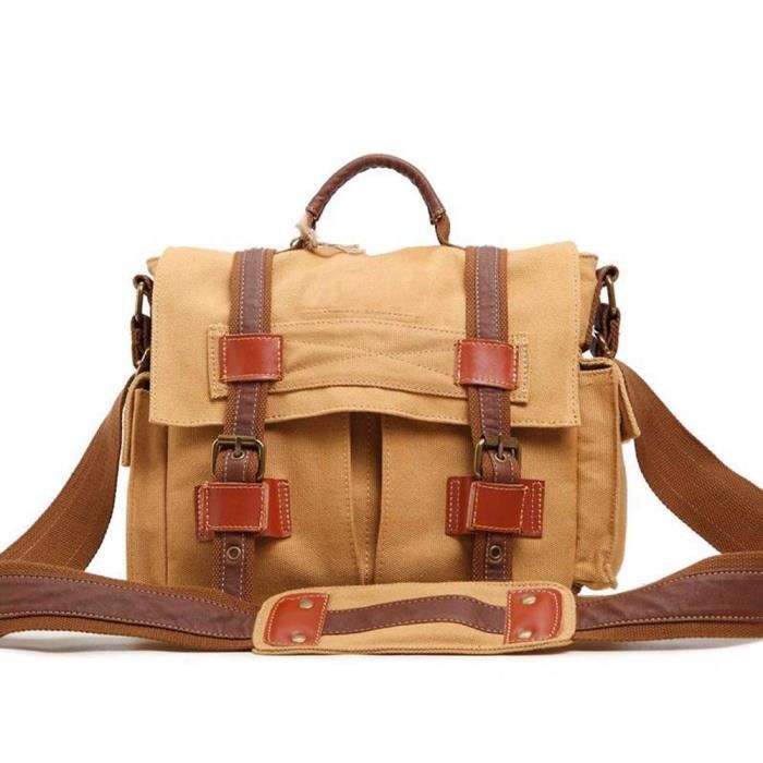 Cartable XEJGN Sac à bandoulière en cuir pour homme en toile de coton ...