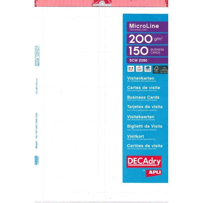 Pochette de cartes de visite - DECADRY - MicroLine - 150 pcs - 200 g/m² ...