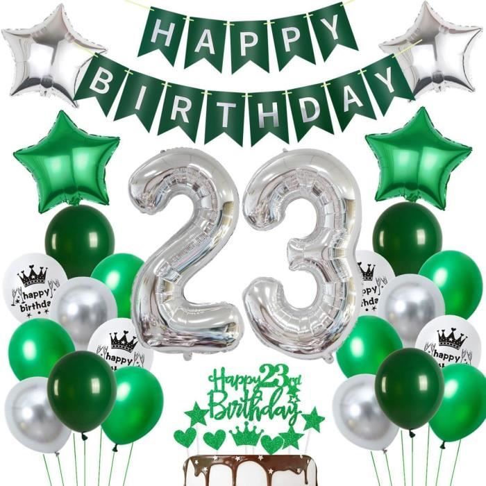 Décoration Anniversaire 23 Ans Vert Argent,Ballon 23 Anniversaire Homme ...