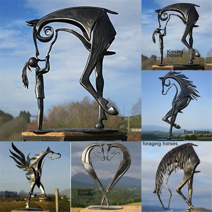 Sculpture de Cheval - GOTOTOP - Métal Noir - Antirouille - Décoration ...