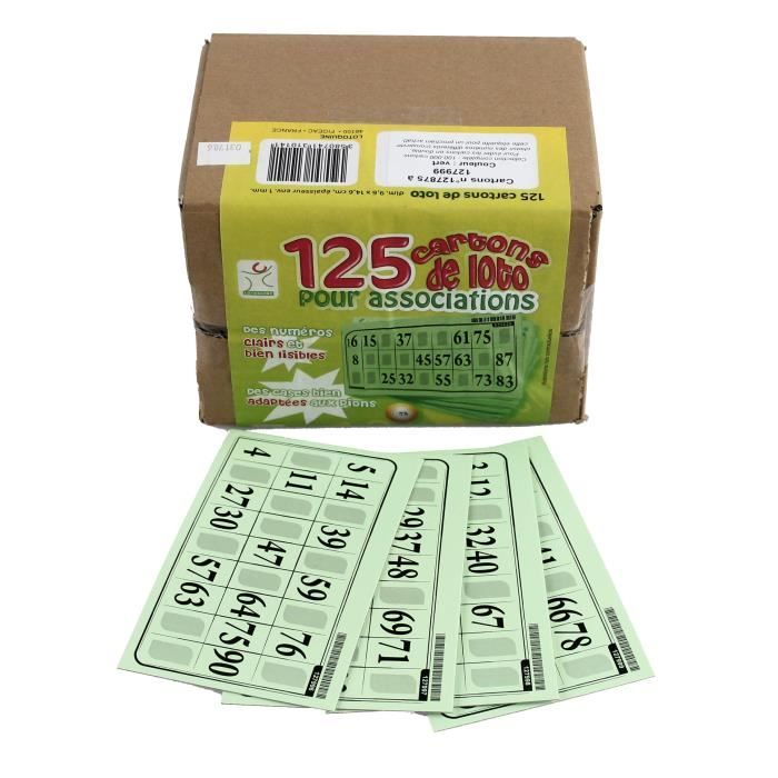 Jeu de société - JOUR DE FETE - Pack 125 Cartons Rigides de Loto - Vert ...