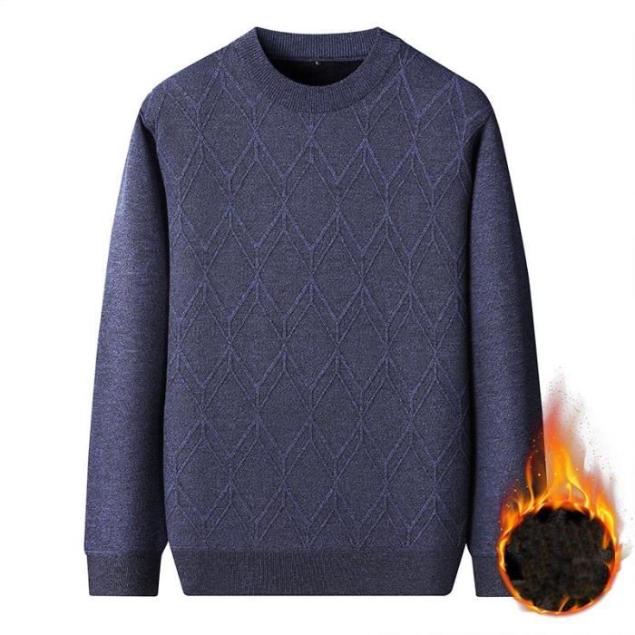 Pull Homme Chaud Hiver En Tricot Doublé Polaire Casual Pullover Col ...