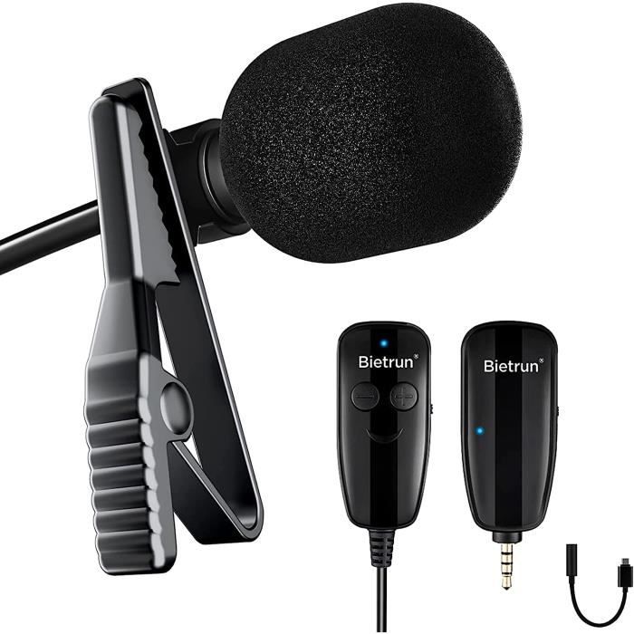 Bietrun Micro Cravate sans Fil, UHF Microphone Cardioïde à Transmission ...