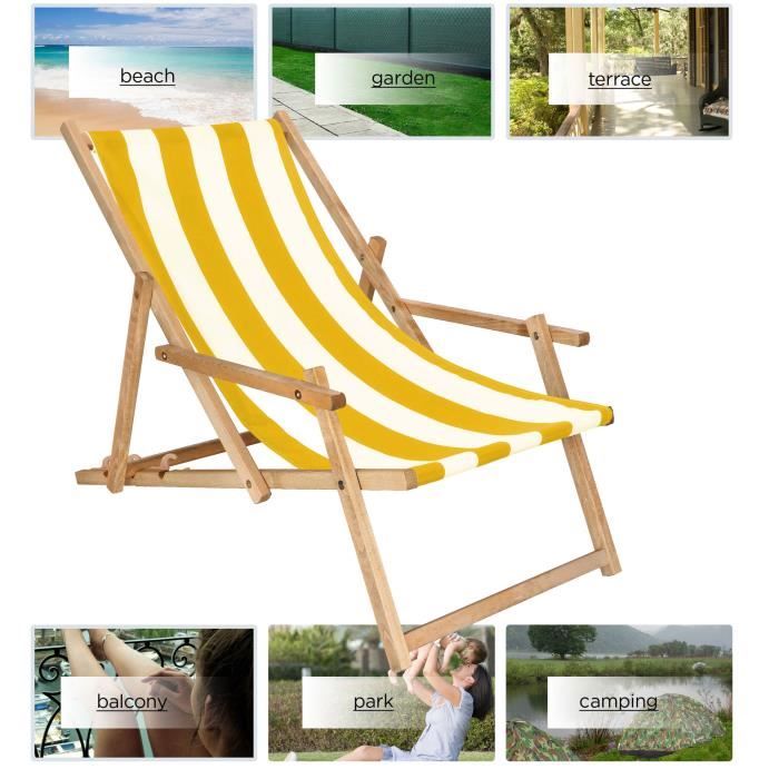 Transat de Jardin SPRINGOS® - Chaise longue pliante en bois imprégné ...