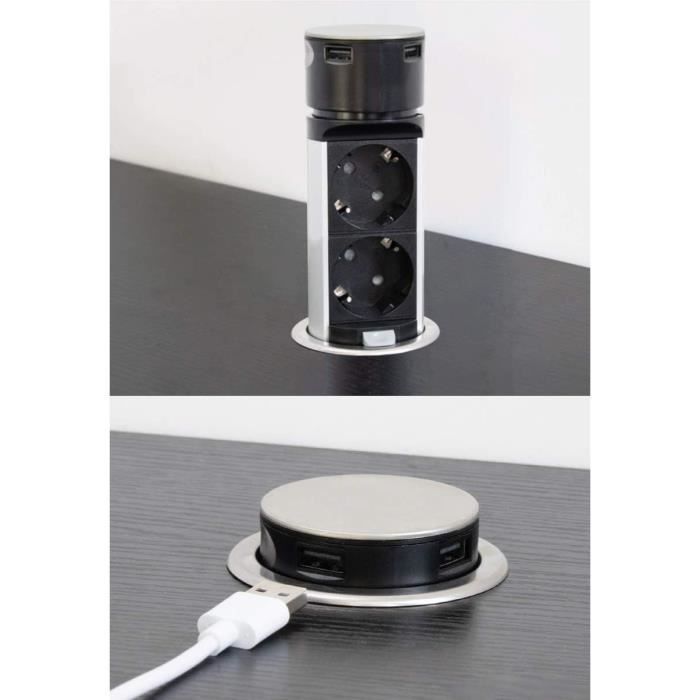 Multiprise Encastrable Escamotable Tour 2 X Prises 2 X Usb I Chargeur ...