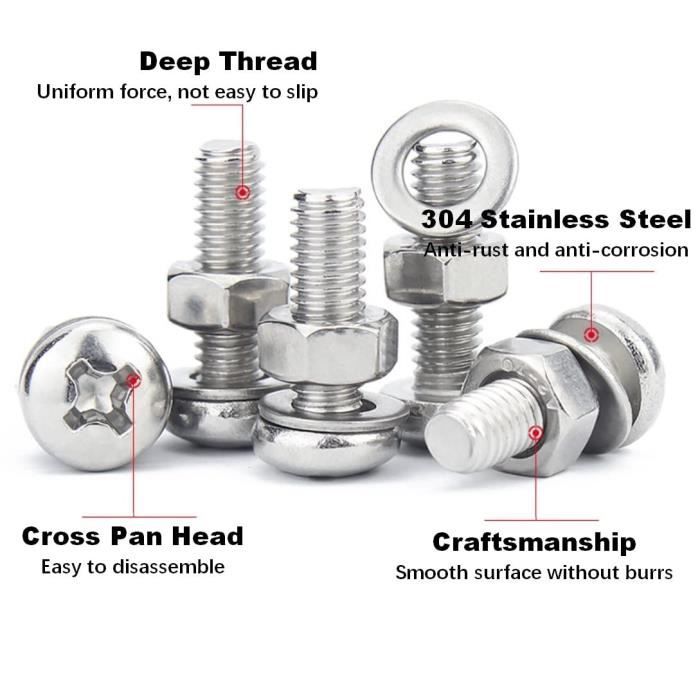 Bouoacoua Vis Boulon Inox Ecrous Hexagonals Et Rondelles Assortiment ...