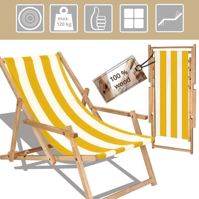 Transat de Jardin SPRINGOS® - Chaise longue pliante en bois imprégné ...