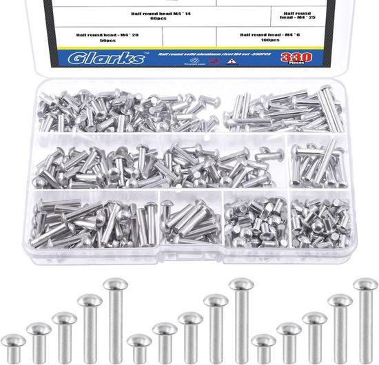 Lot De 330 Rivets En Aluminium M4 X 6/10/14/20/25 À Tête De Brasero ...