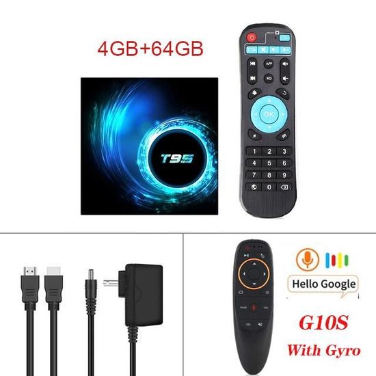 Ue Plug - 4G 64G G10S - Boîtier Smart TV Android 10 T95, 6K HD, Wifi 2.4-5 ghz, Google Voice ...