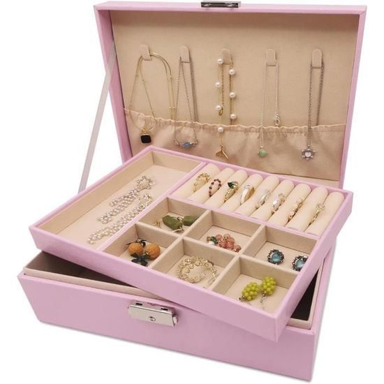 Boite A Bijoux Femme, 2 Niveaux Rangement Bijoux, Organisateur Bijoux ...