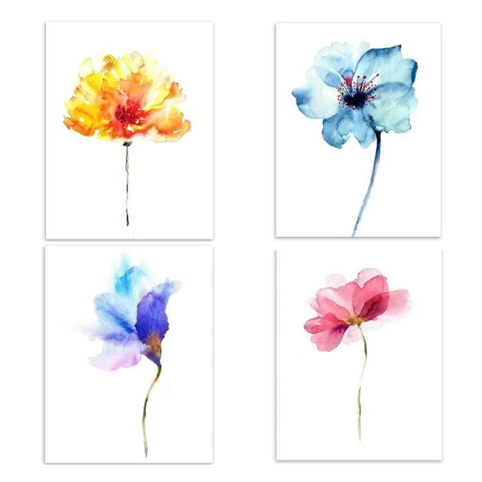 Set 4 Posters De Fleurs Décoration Murale Vibrante Et Belle De Style ...