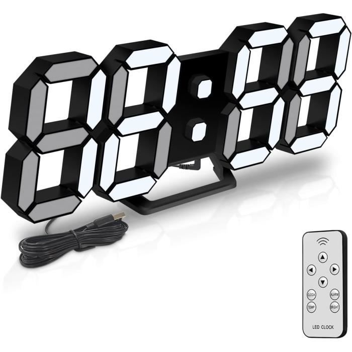 Horloge Murale Digitale Led 3D Petit Réveil Télécommande 25.2Cm 12-24 Heure Temperature Date ...