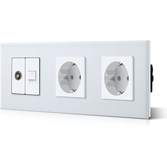 Double Prise Schuko Avec Connecteurs Tv Et Pc Cat5E Norme Ue Verre Ce ...