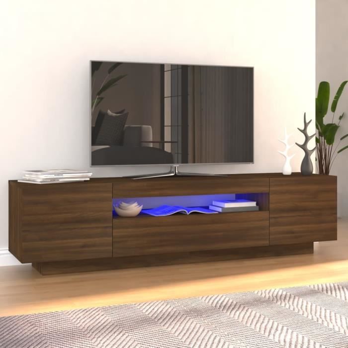 "Top" Meuble tv JILI - Table TV Moderne avec lumières LED Chêne marron ...