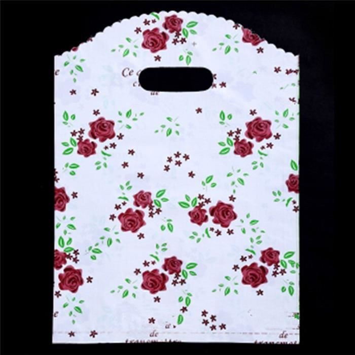 F16 White Roses-15x20cm Plastic Bags -Sacs en plastique avec poignées ...
