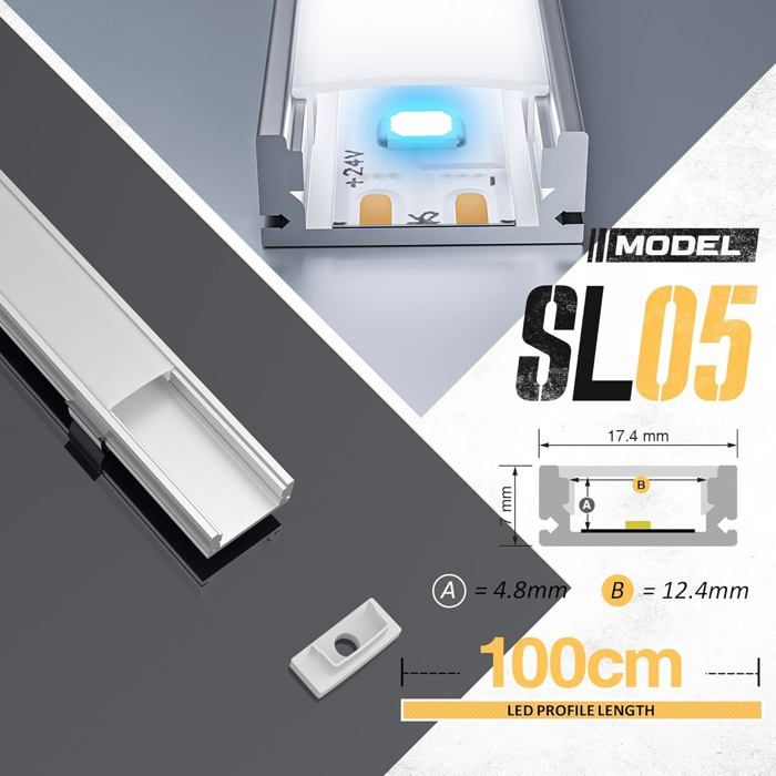 Profilé Alm LED Rail avec Diffuseur Goulotte et Profile Alu pour Ruban ...