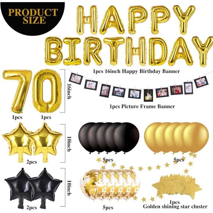 Decoration Anniversaire 70 Ans Ballon Kit En Noir Or Deco Fête De ...