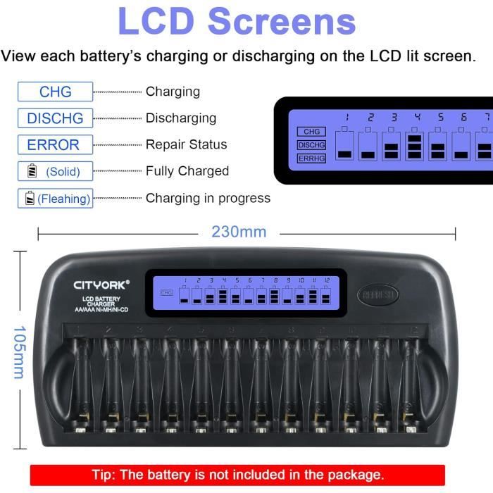 Chargeur Intelligent Lcd Avec 12 Emplacements Et Protection Ic Intégrée ...