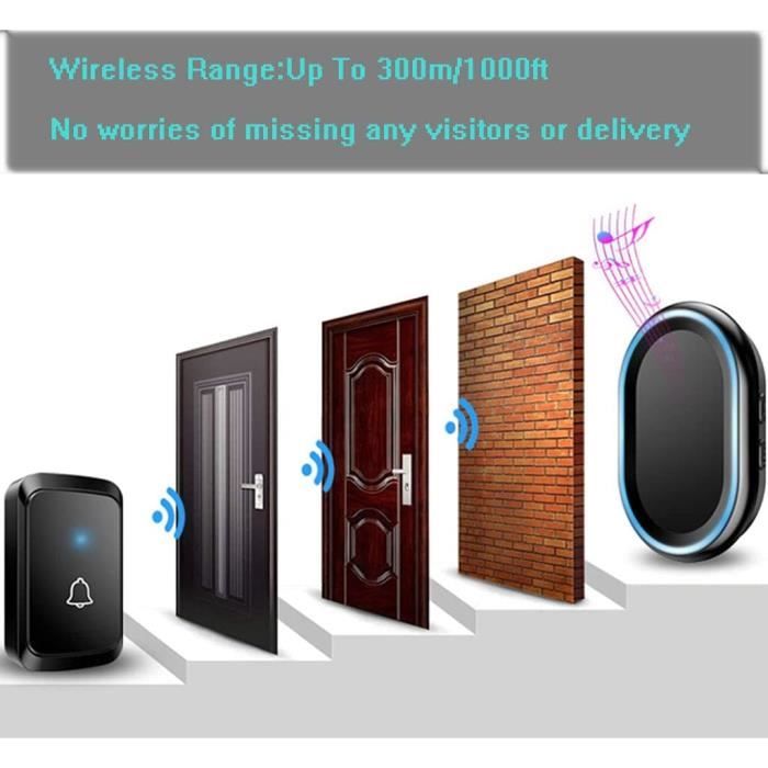 Sonnette Portative Sans Fil, Kit De Carillon De Porte Sans Fil Étanche ...