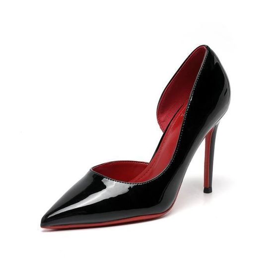 Escarpins de mariage noirs en cuir verni pointus à talons aiguilles de ...