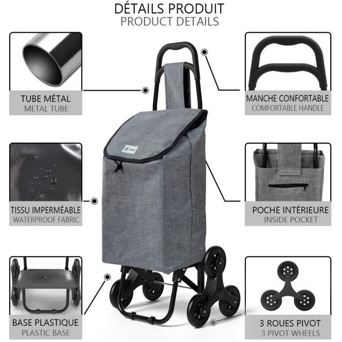 Chariot De Courses A Roulettes Monte Escalier Caddie De Courses 40l ...