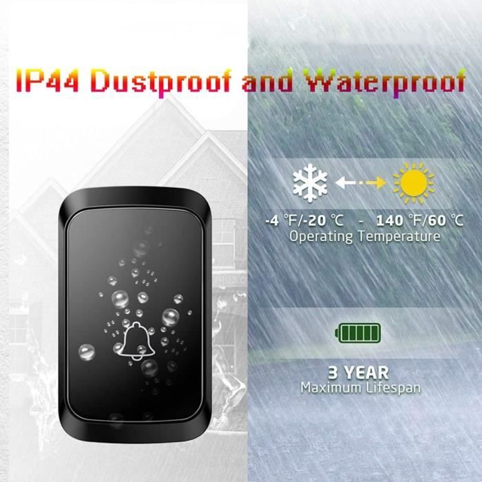 Sonnette Portative Sans Fil, Kit De Carillon De Porte Sans Fil Étanche ...