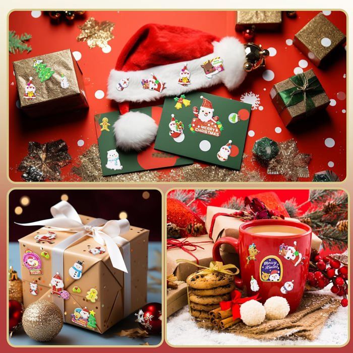 12 Feuilles Autocollantes Noël 3D Gommettes Noël Enfant 3D Autocollant ...