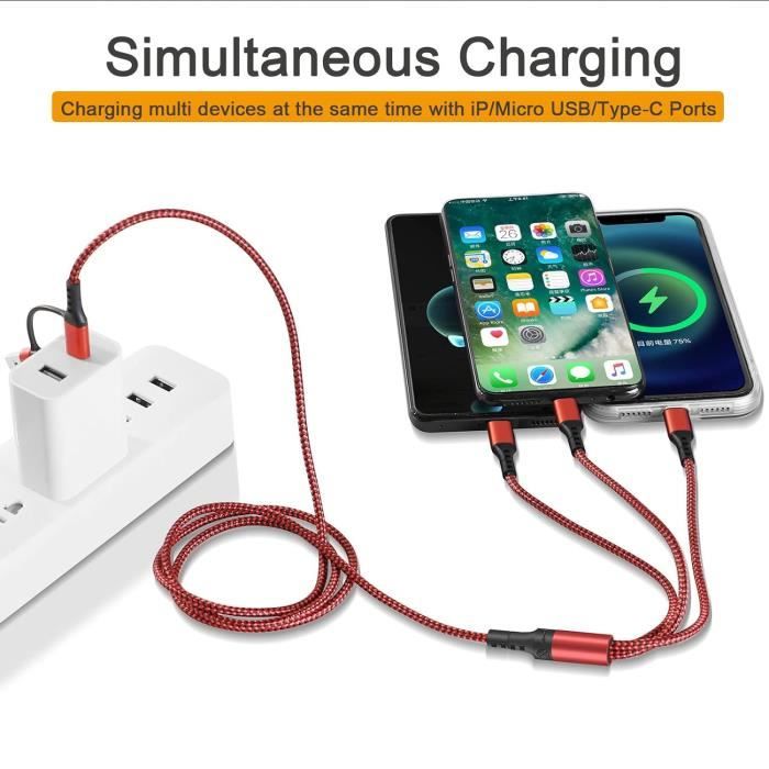 Câble Multi Usb, 5 En 1 Multi Chargeur Usb A-C Câble En Nylon Tressé ...