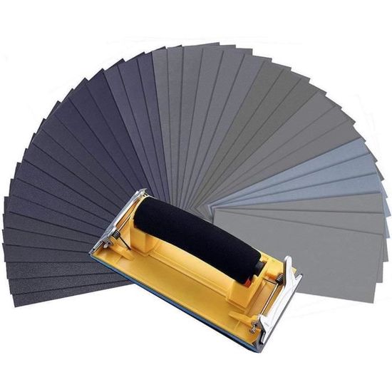 Lot de 36 Papiers Abrasifs avec Ponceuse à Main - Humide-Sec - Pour ...