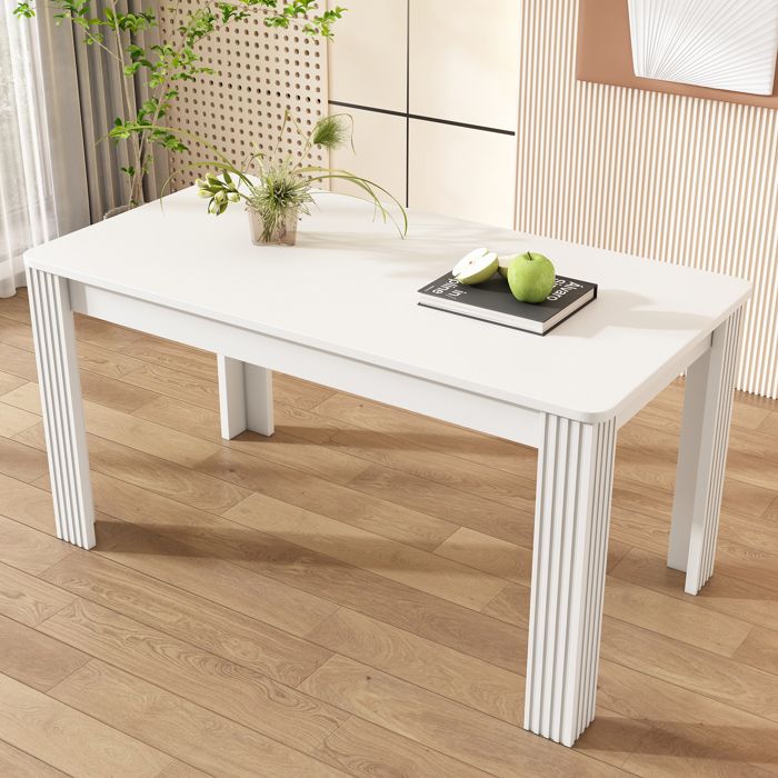 Buffet Cuisine Table À Manger Rectangulaire Blanc Chêne, 4 Pieds ...