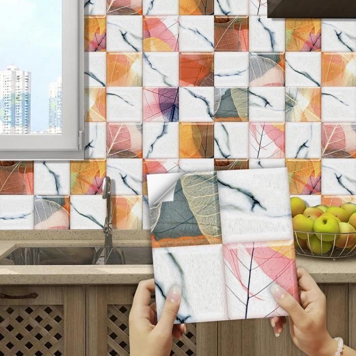 Credence Adhesive Pour Cuisine 10X10 Les Feuilles Stickers Cuisine ...