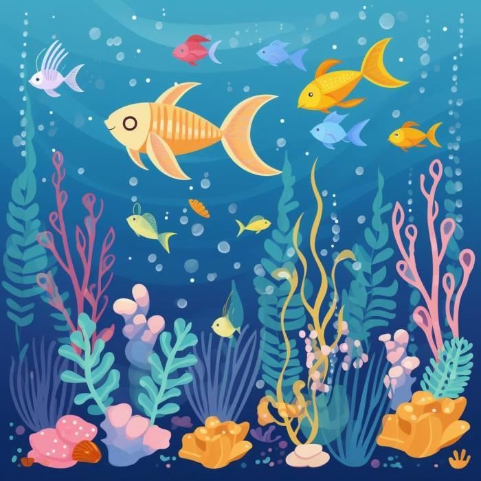 5D Diamond Painting Dessin Animé, Océan, Corail, Poisson, Modèle ...