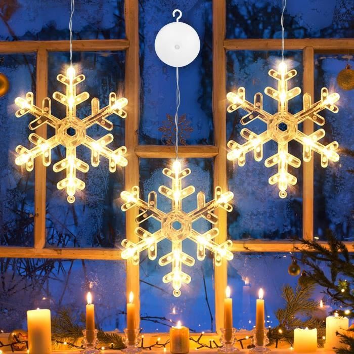 Lot De 3 Flocon De Neige À 10 Led - Rideau Lumineux De Noël - Éclairage ...