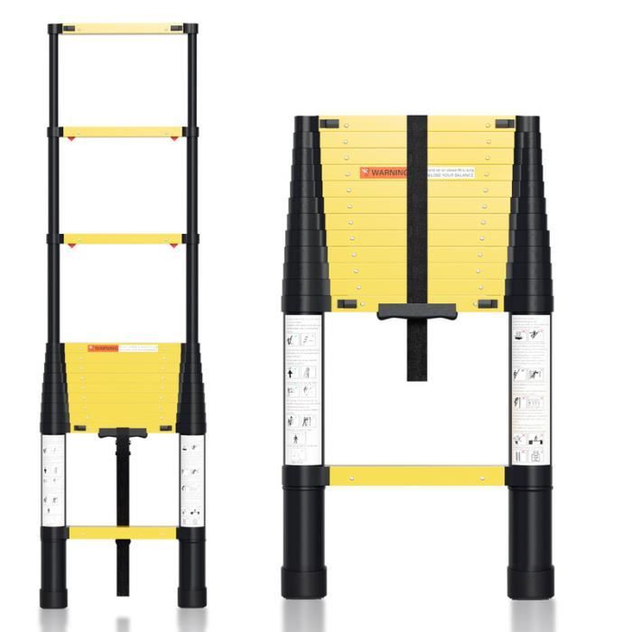 BMOT Échelle télescopique télescopique en aluminium de 3,8 m - Escabeau ...