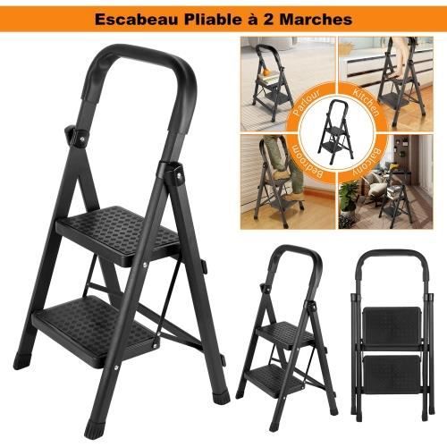LEYSHOP Escabeau - Marchepied Pliant Noir sur 2 Niveaux, Marchepied ...