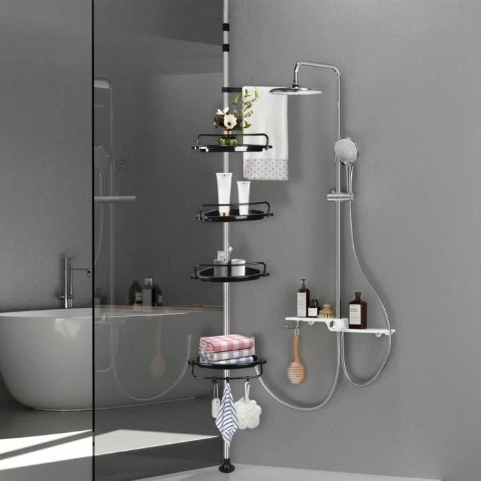 Étagère de douche télescopique réglable 105-310cm - HOMEWELL - Noir - 4 ...