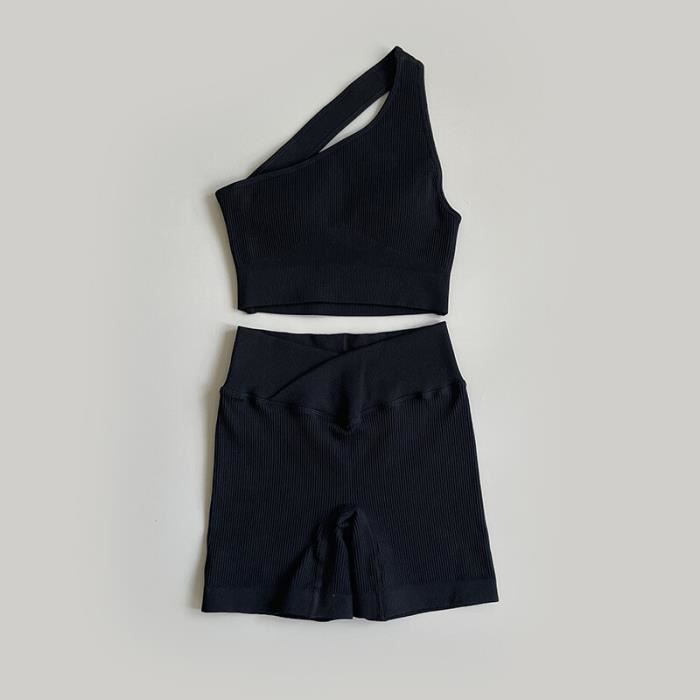 Vêtements d'entraînement pour femmes,soutien-gorge de sport à sangle unique,taille haute,mini ...