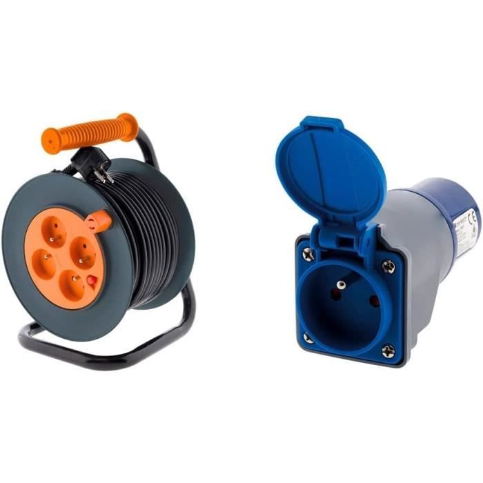 Enrouleur 4 Prises 16A Câble 3G1,5 Mm² 20M & Adaptateur Compact Sans ...